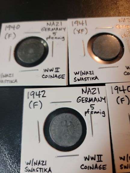 Five Nazi Germany coins, different types - Advantage Auction