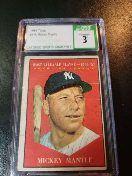 1961 Topps Mickey Mantle, # 475, graded 3 CSG - Advantage Auction
