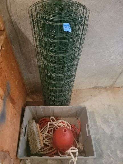 Fencing wire , 3 ft high roll approximately 10 ft length, and gray bin ...