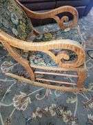 Antique birds eye and tiger maple rocking chair with tapestry covering ...