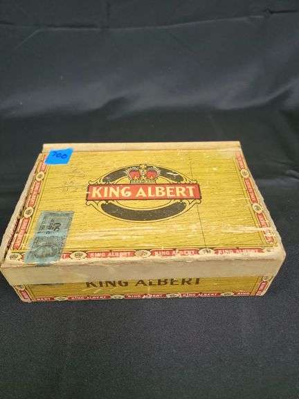King Albert cigar box, with foreign coins and Kennedy half dollar ...