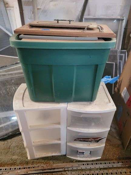 Green tote and two sterilite drawer containers - Advantage Auction