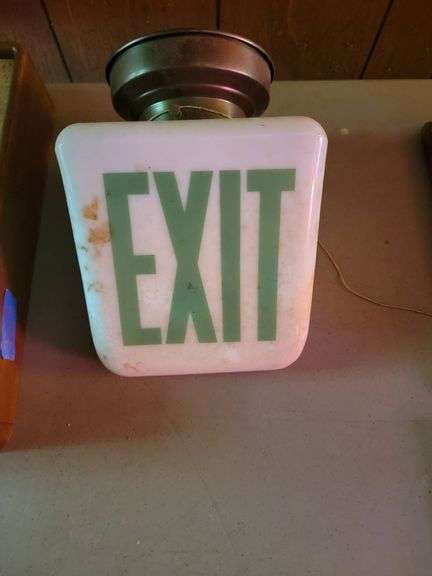 Vintage Glass Exit Sign with Metal Canopy - Advantage Auction