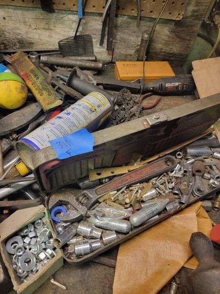 Workshop Tools and Hardware items in metal box only - Advantage Auction