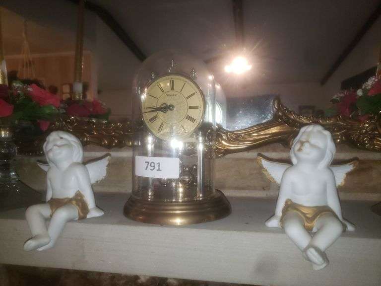 Westclox Mantle Clock, Large Mirror, Angel Figurines, And Candle ...