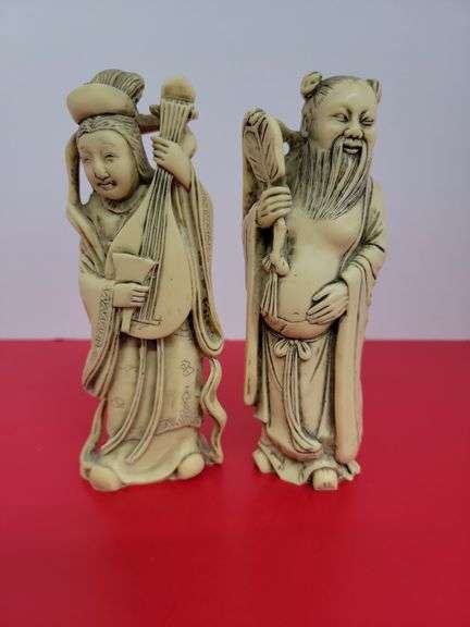 Vintage Asian Chinese Man Hand Carved Resin Figurine & Vintage Chinese ...