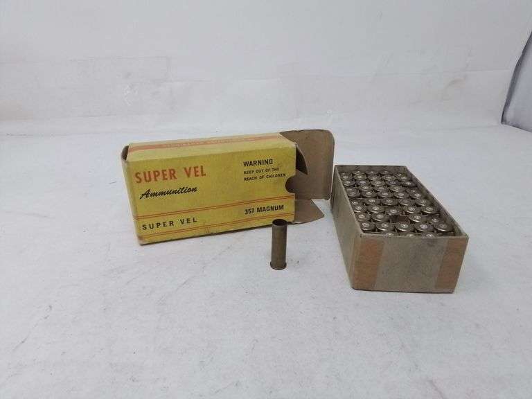 Box of 50 Super Vel 357 magnum spent brass - Baer Auctioneers - Realty, LLC