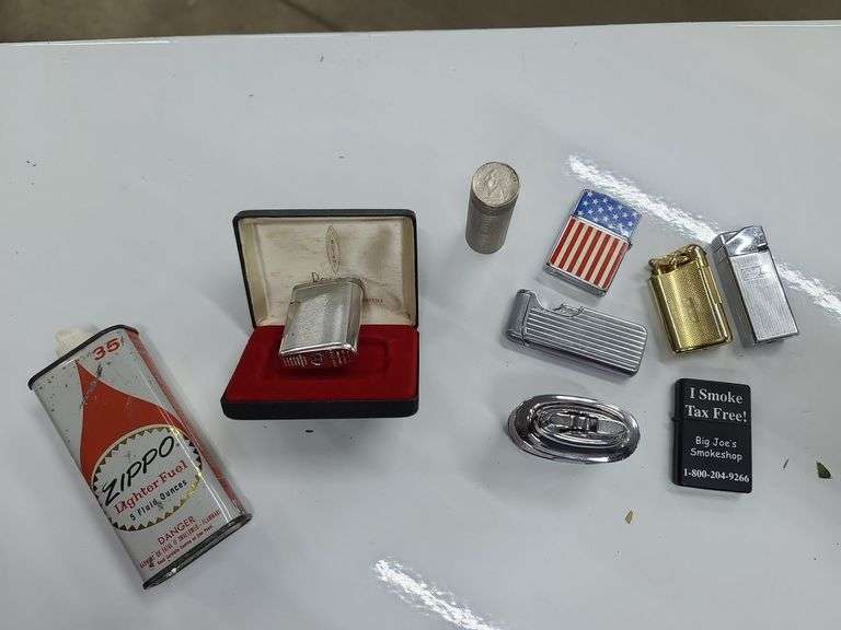 Ronson Lighter with Csse, Vintage Zippo Fluid Can, Six Replica Lighters ...