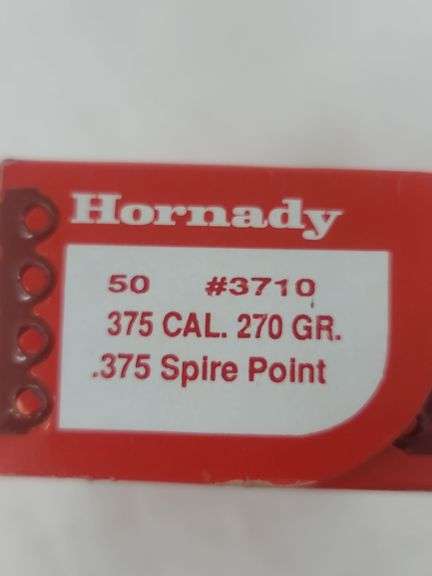 Box of 50 Hornady 375 cal 270gr Spire point bullets - Baer Auctioneers ...