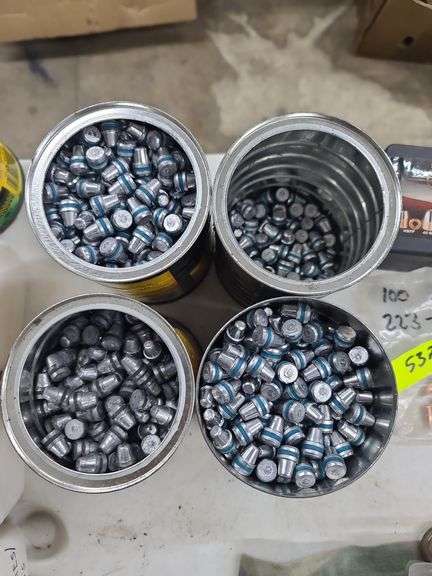 Four Cans of Unknown Cal. Cast Lead Bullet Heads, Labeled Only as "185 ...