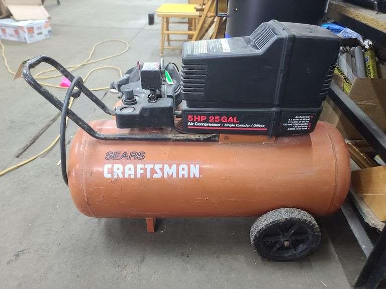 Craftsman 5HP 25gal Horizontal Air Compressor, Runs and Builds Pressure ...