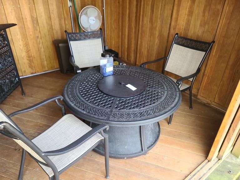 Wrought Iron Patio Table (Approx 4x2) with Center Propane Fire Pit and ...
