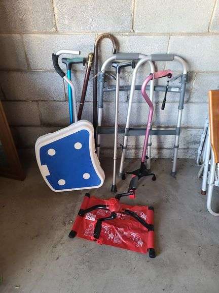 Medical Equipment: Six Canes, Walker, Portable Pedals, Grabber, Cane ...
