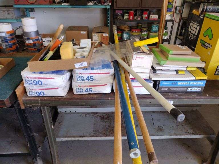 Large Lot of Drywall Tools, A6 Bags of Joint Compound, Abrasive Screen ...
