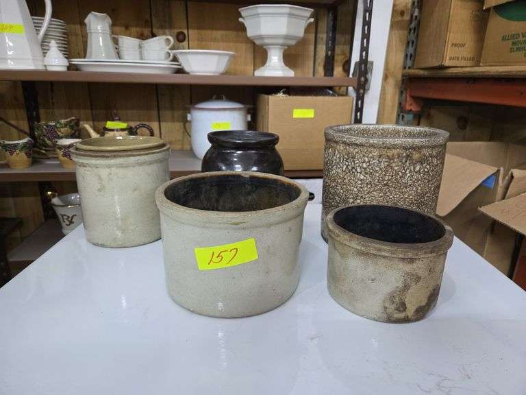 6 Crocks-Some Chips, 2 Stuck Together - Baer Auctioneers - Realty, LLC