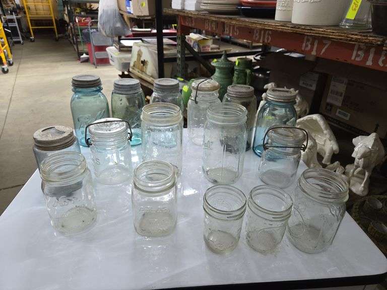 16 Blue & Clear Qt., Pints Canning Jars - Baer Auctioneers - Realty, LLC