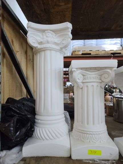 Two Plant Pillars, One Tall, Approx. 28in, One Short, Approx. 20in ...