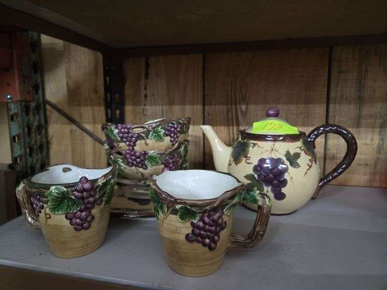 Hand-painted Pacific Rim 2 Grape Ceramic Bowls, Tea Pot, Cups, Plate ...