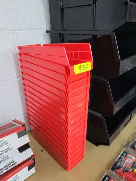 15 Red Stackable Storage Bins Approx 4" x 11" x 4" - Baer Auctioneers ...