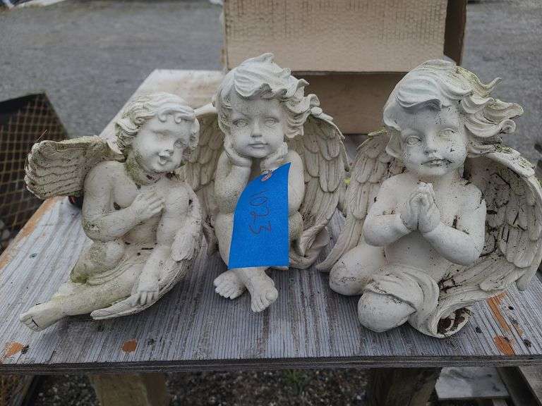 Three Cherubs Plastic/Resin Garden Statues, Approx. 11in (Very Light ...
