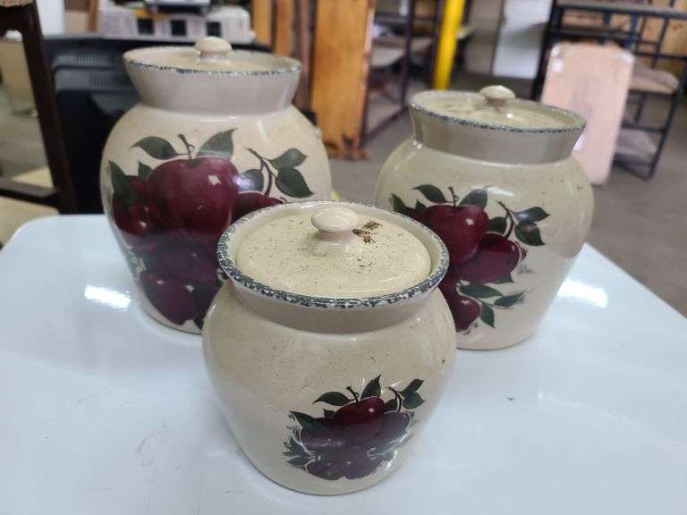 3 Home And Garden Party Apple Canisters - Baer Auctioneers - Realty, LLC