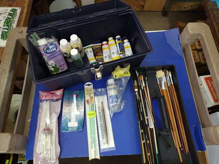 Toolbox With Art Supplies: Brushes, Palette Knives, & Acrylic Paint ...