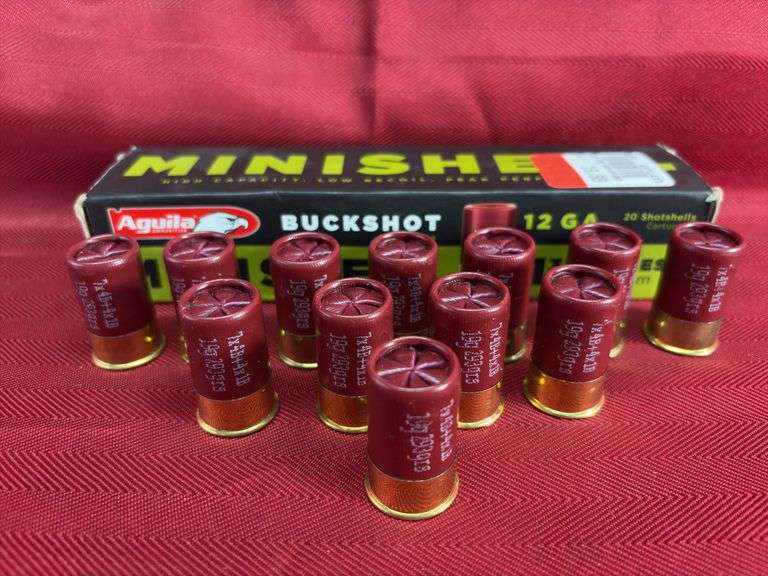 15 Aguila Minishell Shotshell 12 Ga. 1 3/4”-5/8 oz-4B(7) 1B(4) Buckshot - Baer Auctioneers ...