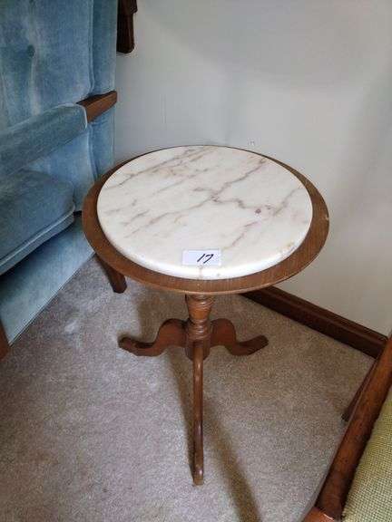 Vintage Round Table w/Stone Top Approx 14"x21" - Baer Auctioneers ...