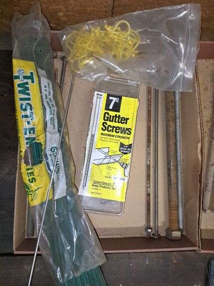 Box of Approx. 10 inch Spikes and a Box of Gutter Screws and Bolts ...