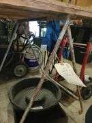 Two Wood Tabletops with Metal Collapsible Leg/Stands, No Contents ...