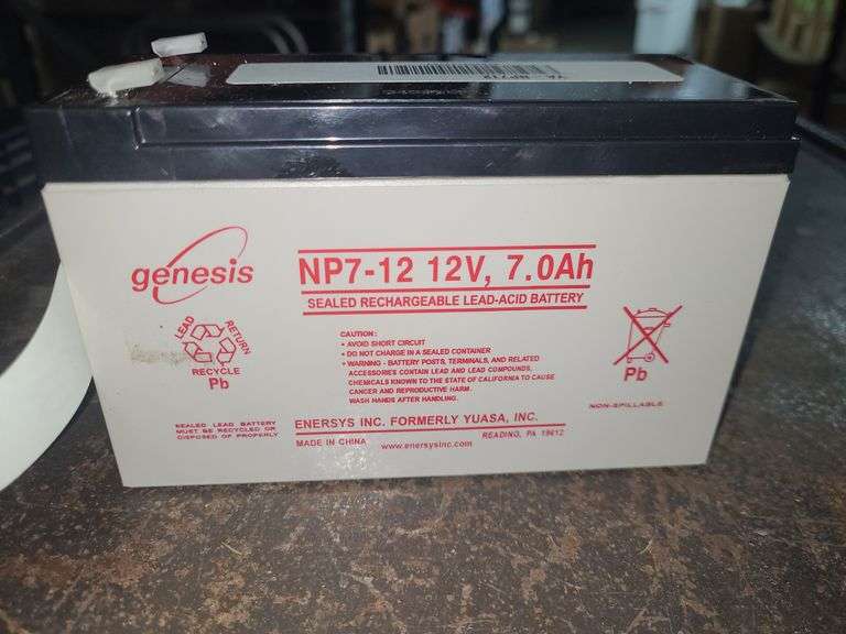 Genesis 12V Sealed Rechargeable Lead-Acid Battery - Baer Auctioneers ...