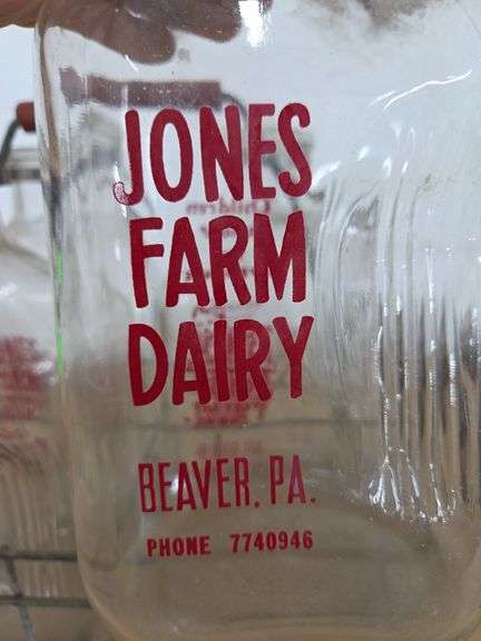4 Jones Farm Dairy Quart Milk Bottles In Wire Rack (Beaver Pa) - Baer ...