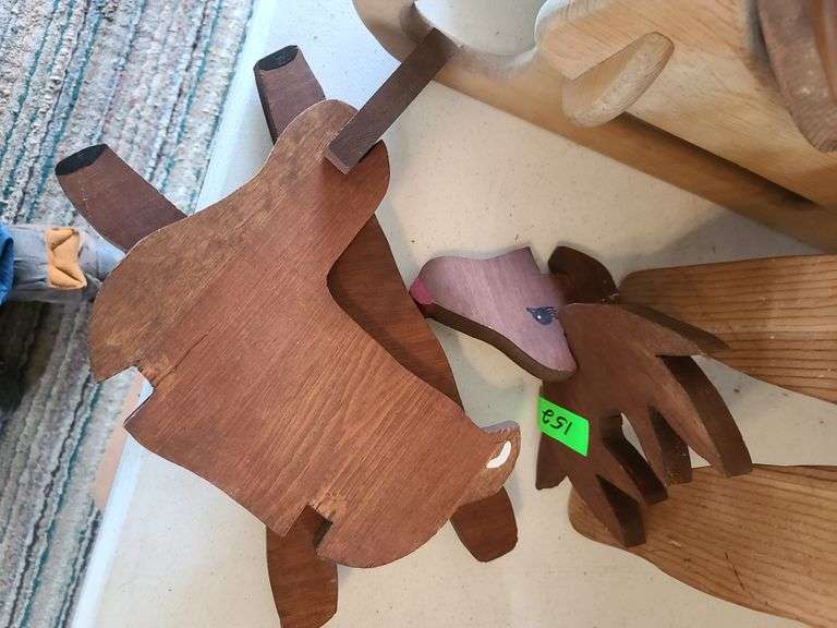 Large Wood Reindeer Magazine Rack, Rudolph Wood Puzzle and Two Small ...