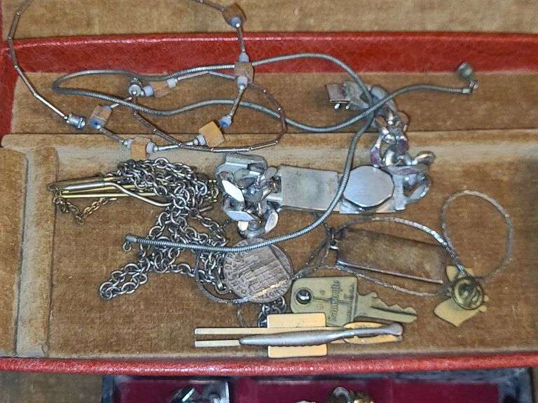 Jewelry Box And Contents, Pins, Keys, And Necklaces - Baer Auctioneers ...