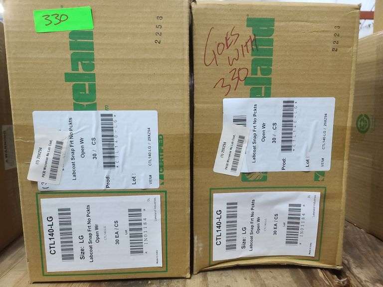 Two Boxes: NIB Lakeland Lab Coats, Snap Front, No Pockets, Approx. 60 ...