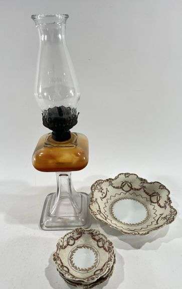 VTG Oil Lamp & “Ivory” Dishes - Black And Gold Auctions