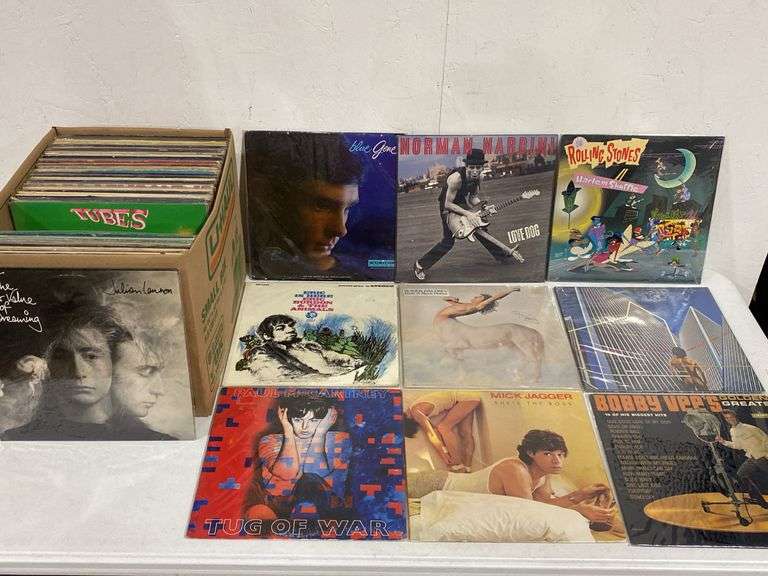 Box of rock and pop LP record albums - Black And Gold Auctions