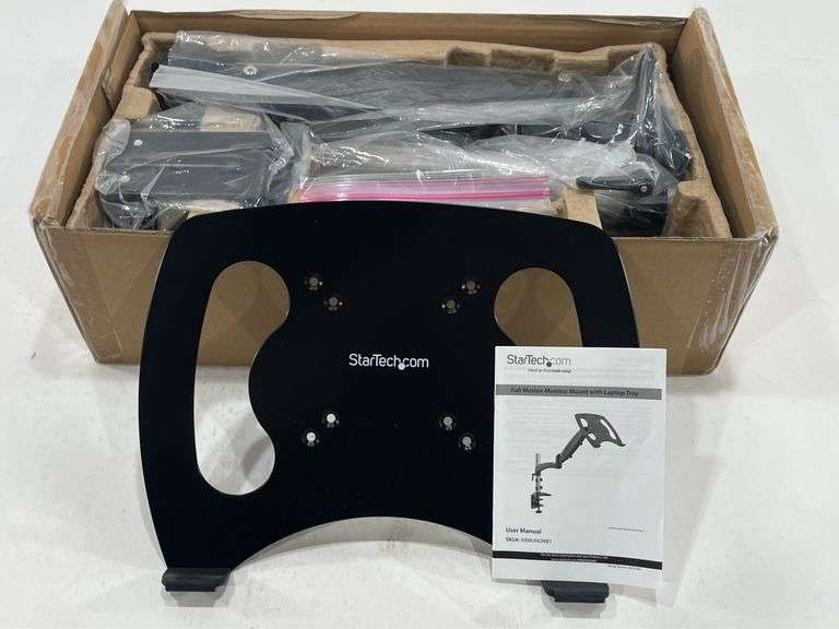 NEW Full Motion Monitor Mount w/ Laptop Tray - Black And Gold Auctions