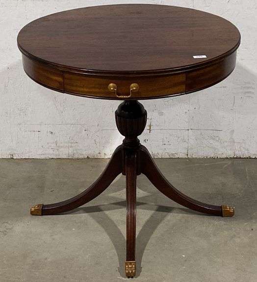 Duncan Phyfe style round mahogany drum table - Black And Gold Auctions