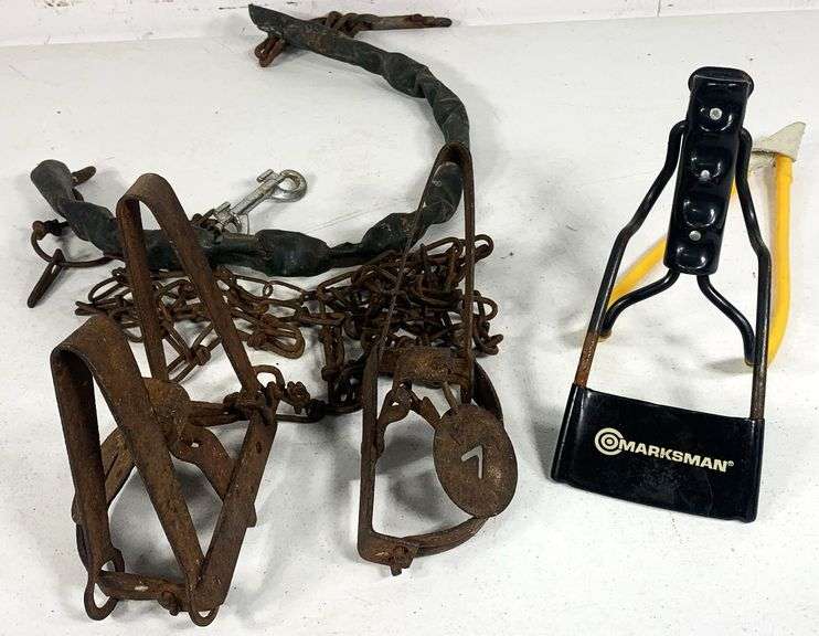 Victor Spring foot traps and Marksman slingshot - Black And Gold Auctions