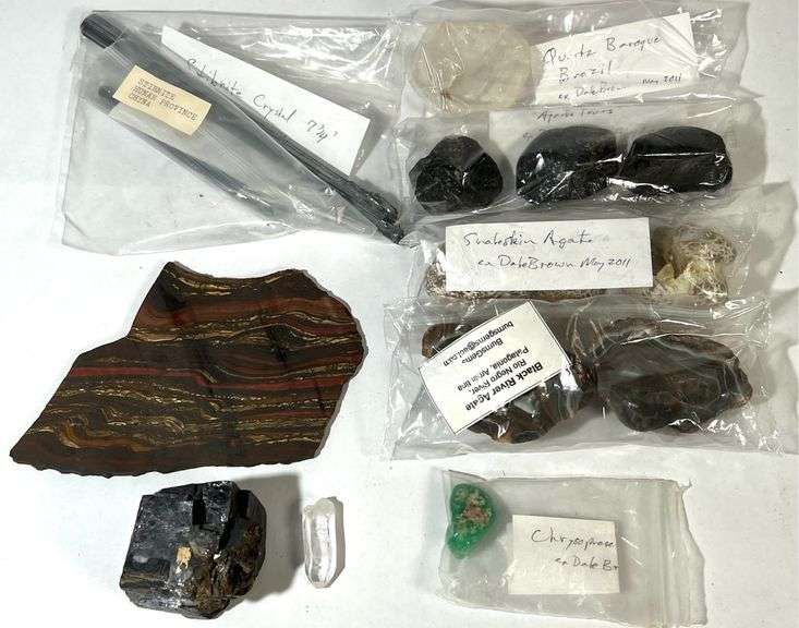 Box w/ Tiger Eye-Iron Slab, Apache Tears, Black River Agate, More ...