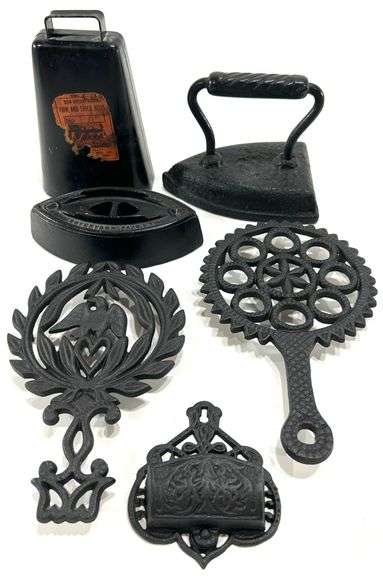 Cast Iron Trivets / Sad Irons / Cow & Stock Bell / March Holder - Black ...
