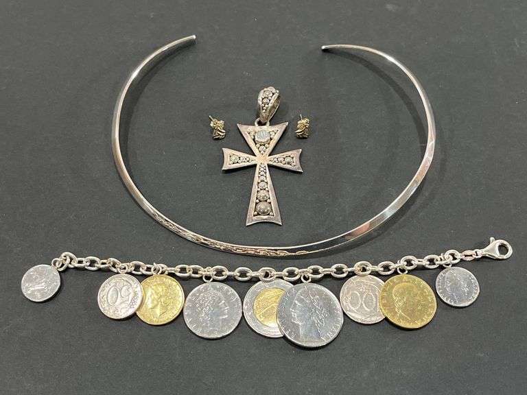 Sterling Silver Jewelry: Cross, Coin Bracelet & More - Black And Gold ...