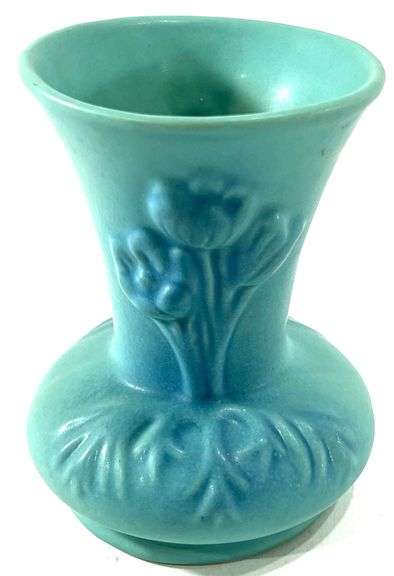 Van Briggle Turquoise Tulip / Floral Embossed Vase - Black And Gold ...