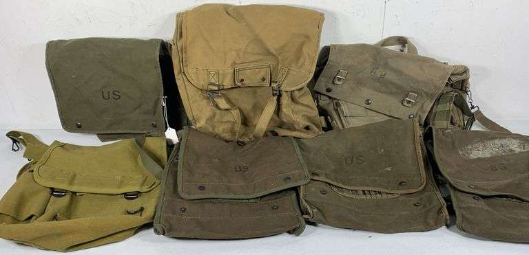 7 Military Dispatch Field Style Canvas Bags - Black And Gold Auctions