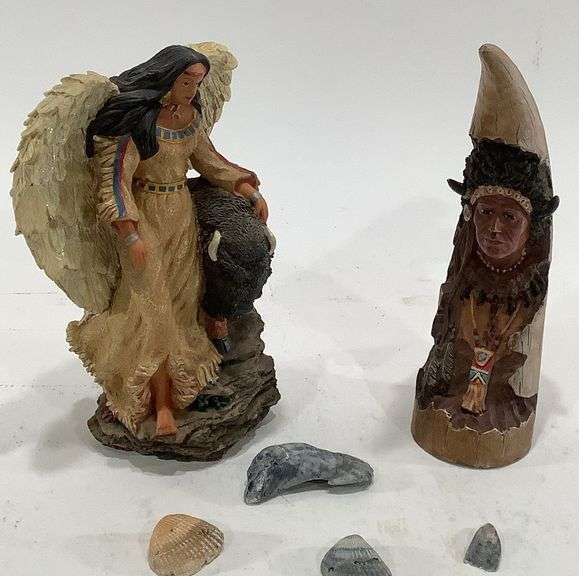Native American Angel With Buffalo Statue, Native American Faux Carved ...
