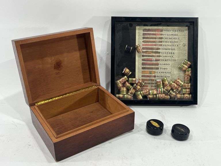 VTG Cigar Box & Framed Cigar Wrapper Decor - Black And Gold Auctions