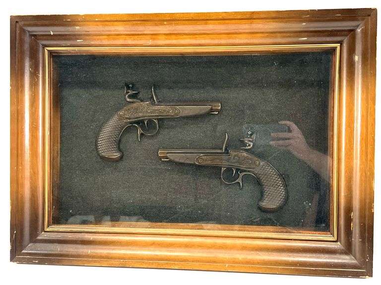 Shadow Box Of Replica 18th Century Flintlock Guns - Black And Gold Auctions