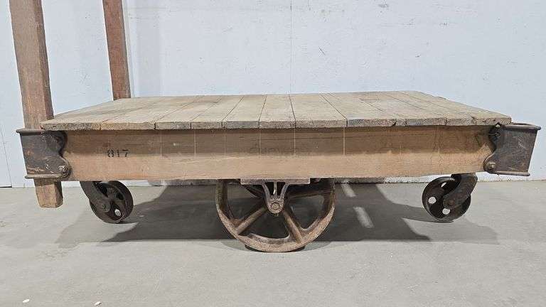 Antique Howe Industrial Factory Platform Cart - Black And Gold Auctions