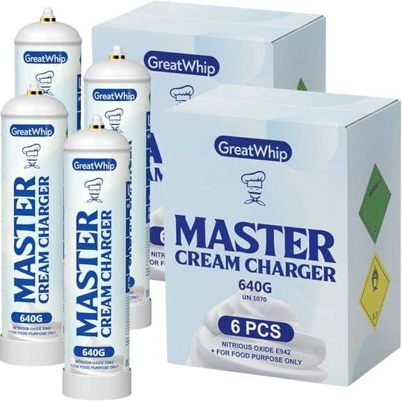 New 640G GreatWhip Master Cream Charger Nitrous Oxide E942 - Black And ...